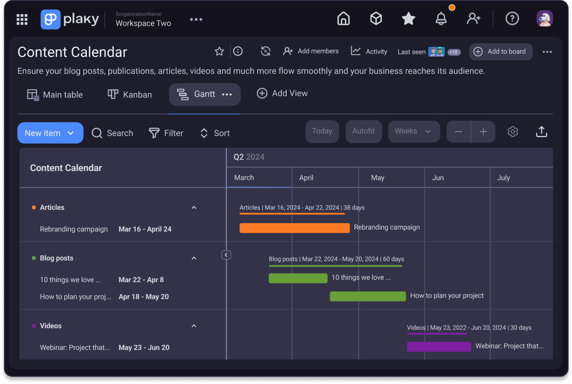 Gantt chart view to visualize your projects on a timeline - Plaky™
