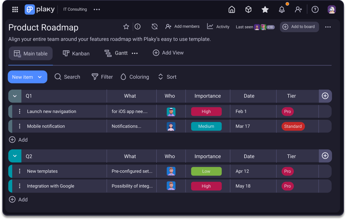 Product Roadmap Template - Plaky™