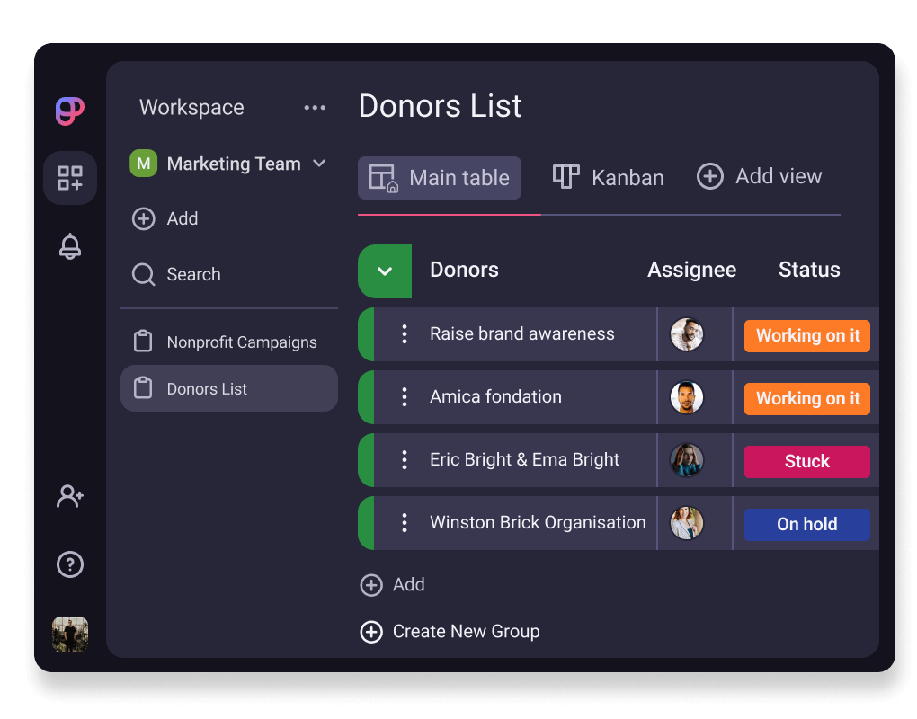 Donors list template - Plaky™