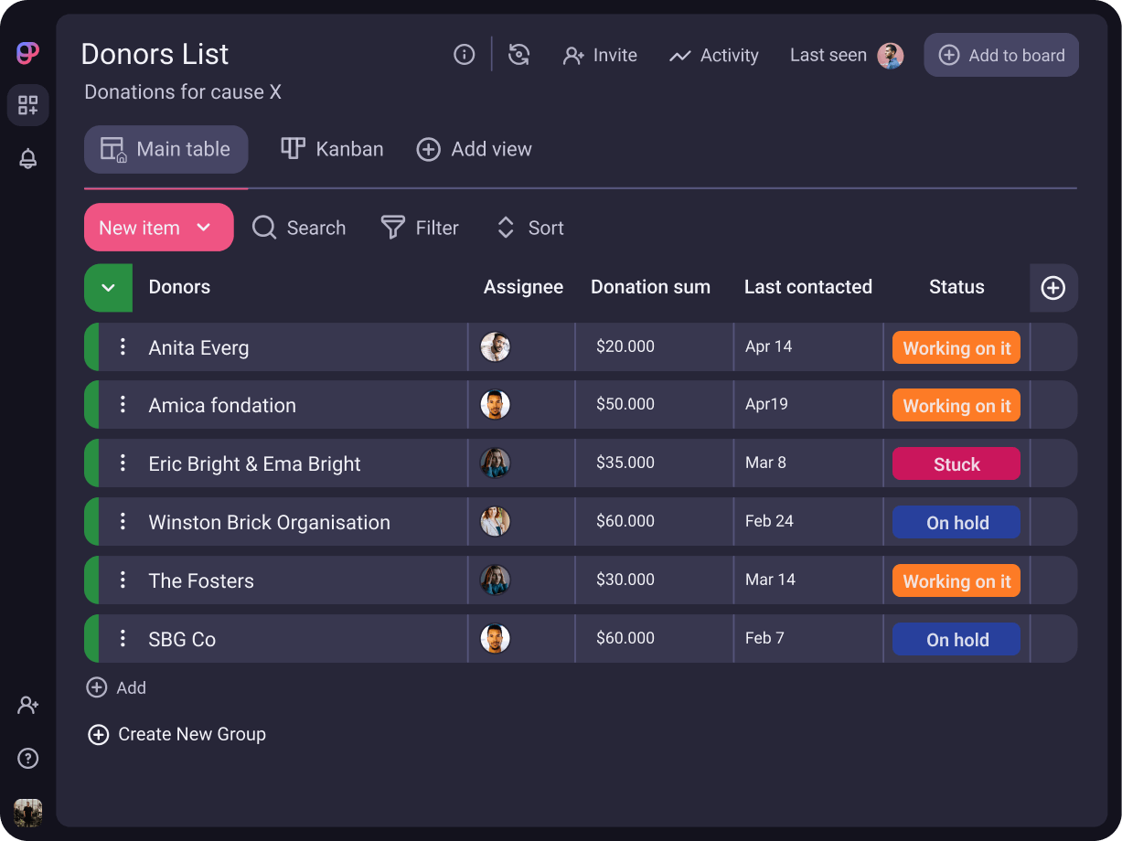 Donors list template - Plaky™
