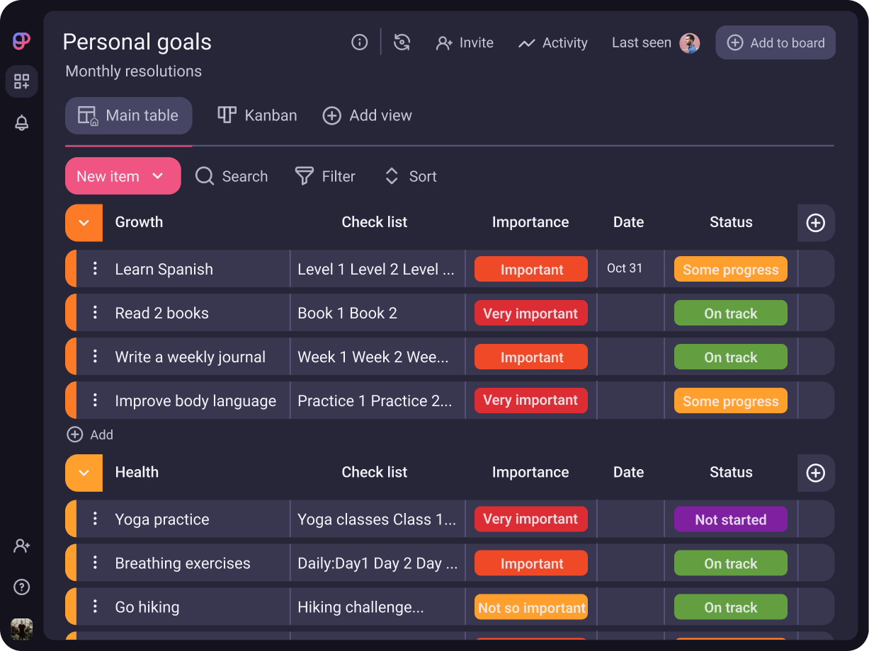 Plantilla de metas personales - Plaky™