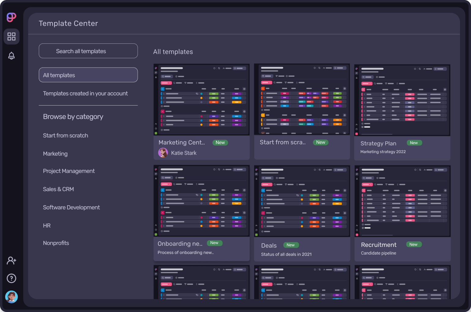 Project management template center