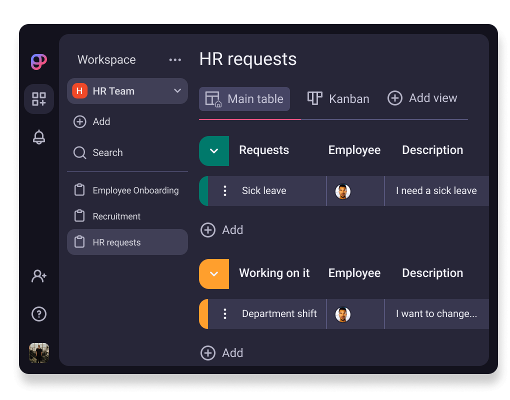 HR requests template - Plaky™