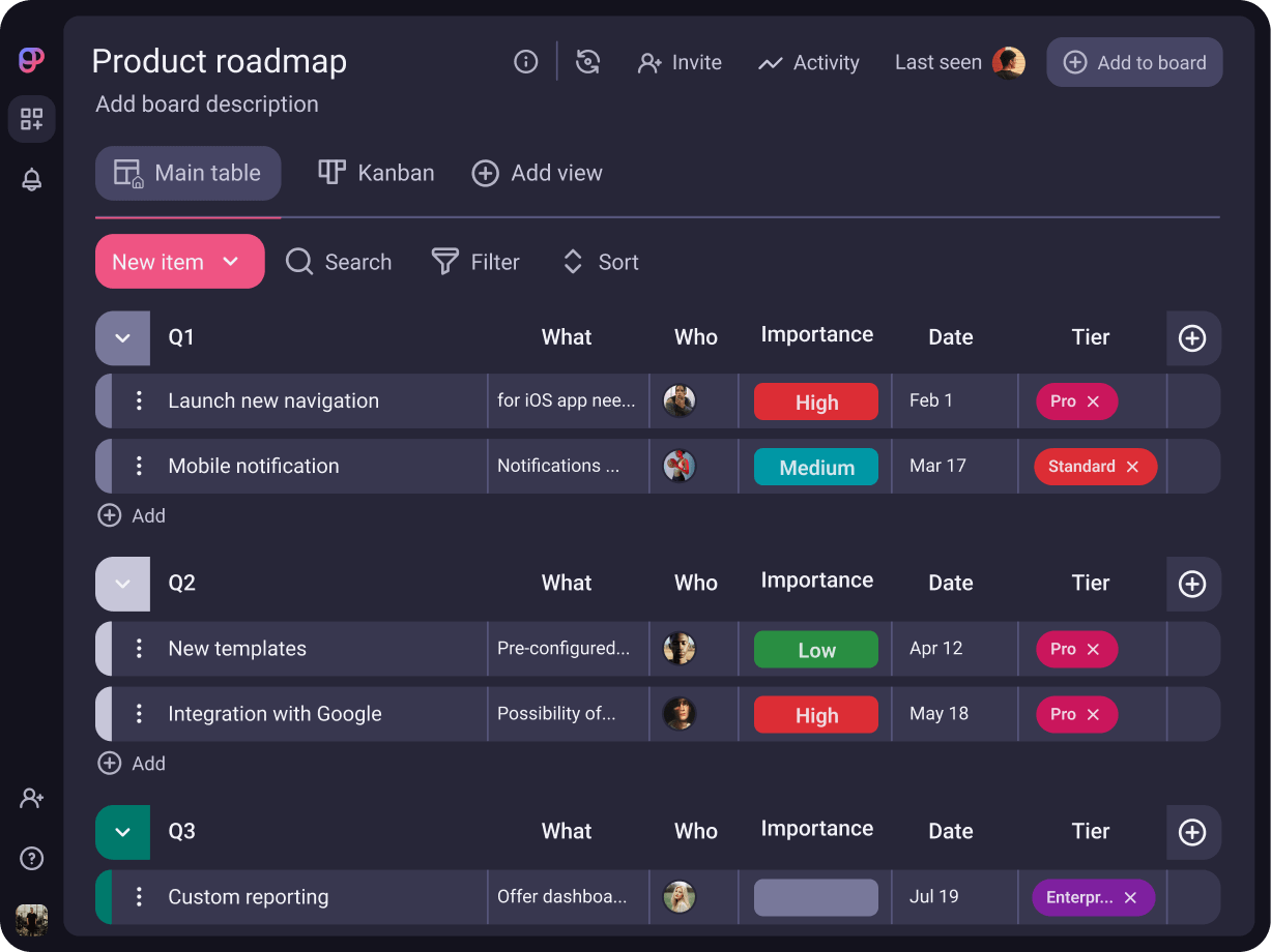 Product Roadmap Template - Plaky™