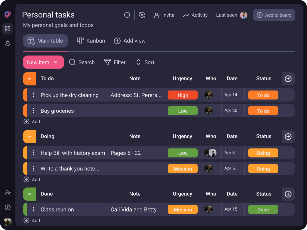 Personal Tasks Tracker Template - Plaky™