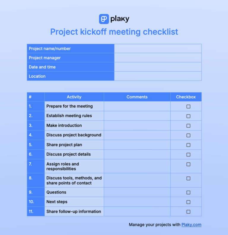 Project Kickoff Meeting in 11 Steps (Free Agenda and Checklist)