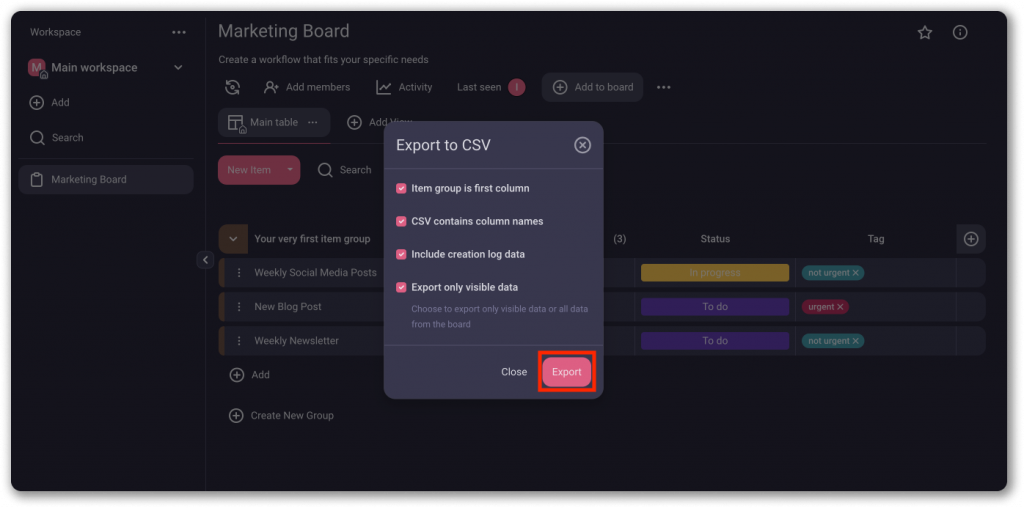 Export Board to CSV - Plaky Help
