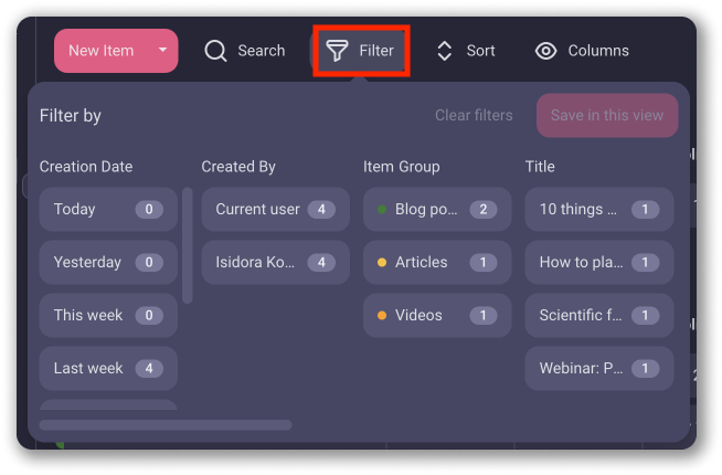 Board Filter - Plaky Help