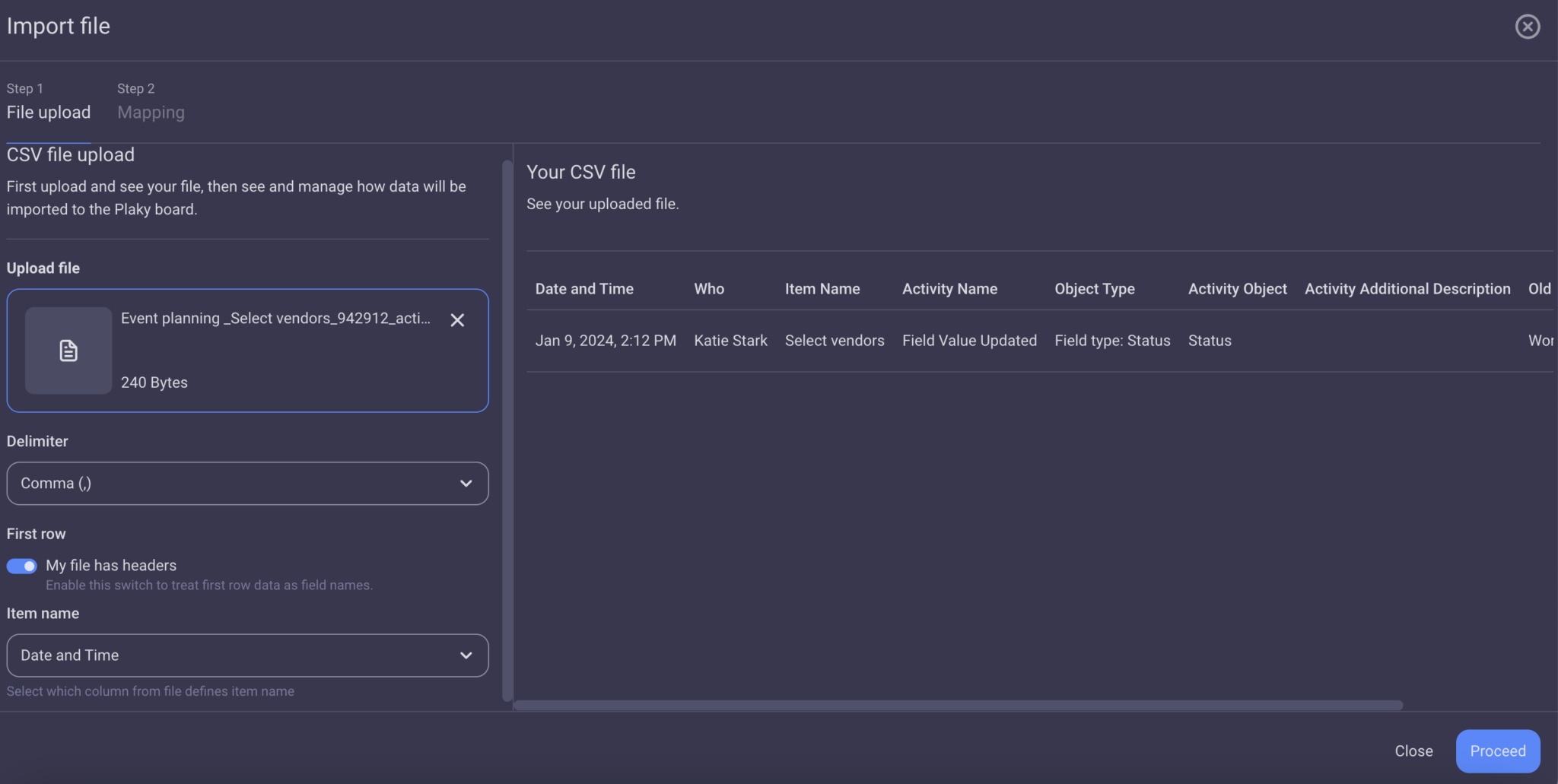 Create Board from CSV - Plaky Help