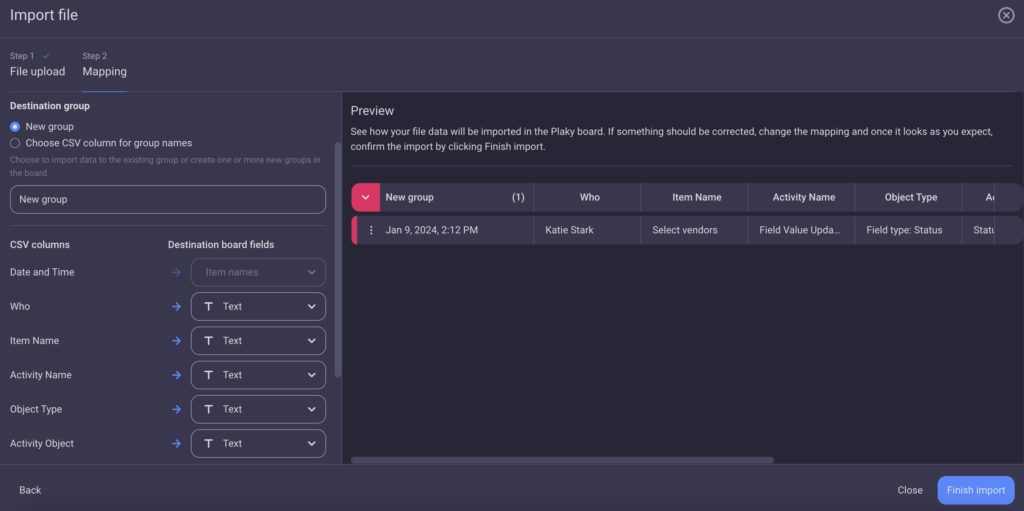 Create Board from CSV - Plaky Help