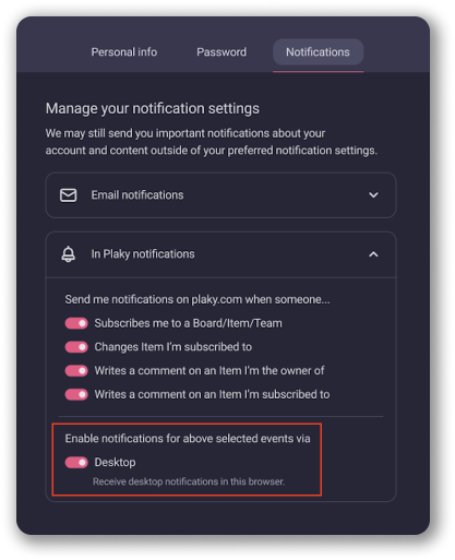 Manage Notifications - Plaky Help