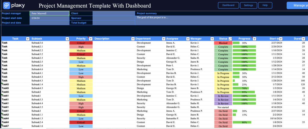 Top 16 Free Automated Project Management Excel Templates